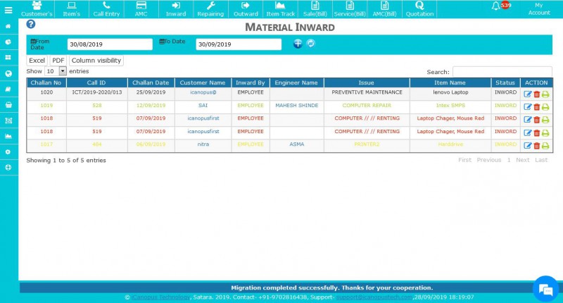 material inward